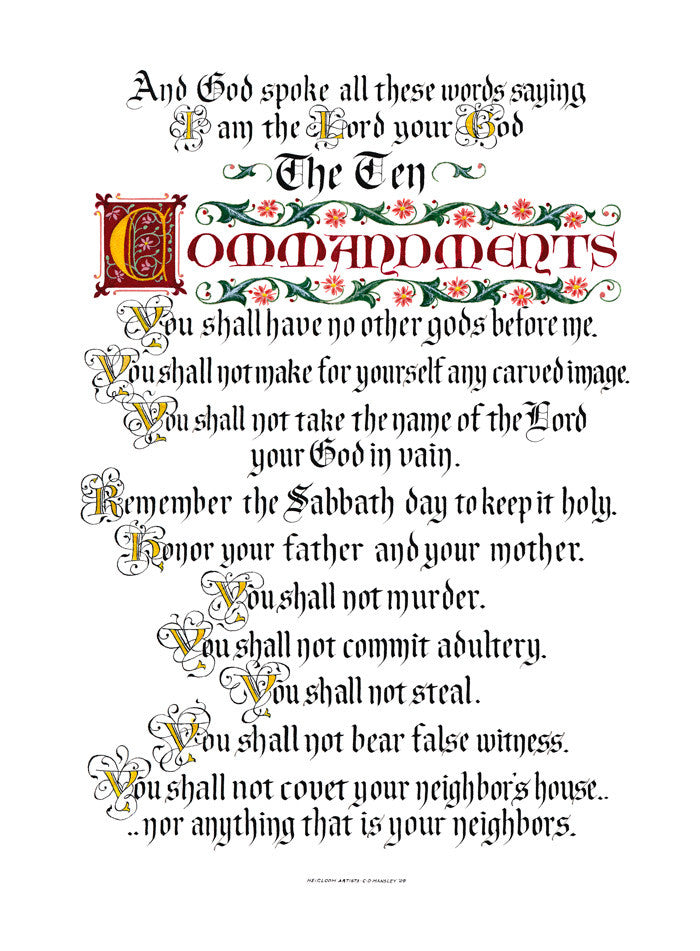 The Ten Commandments | Clifford Mansley,Sr. Calligraphy – Heirloom ...